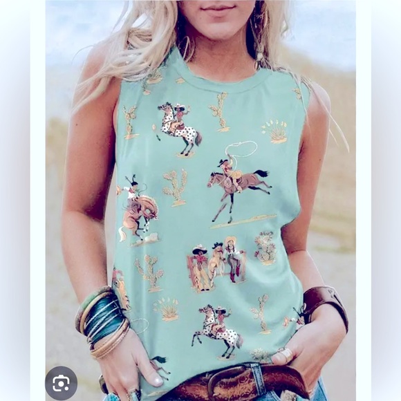 Tops | Nwot Sage Western Print Tank Top Xxl | Poshmark